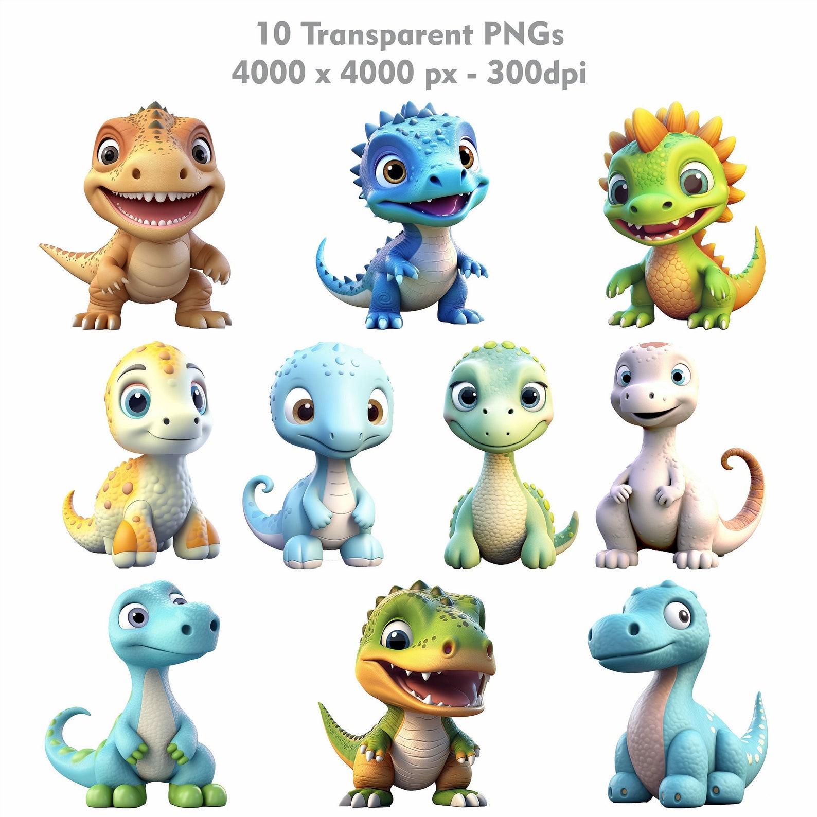 10 Baby Dinosaur Chibi Style Characters in 3D Jurassic Whimsical ...