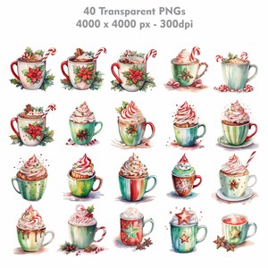 40 Christmas Hot Chocolate With Whipped Cream Watercolor Coffee, Hot ...