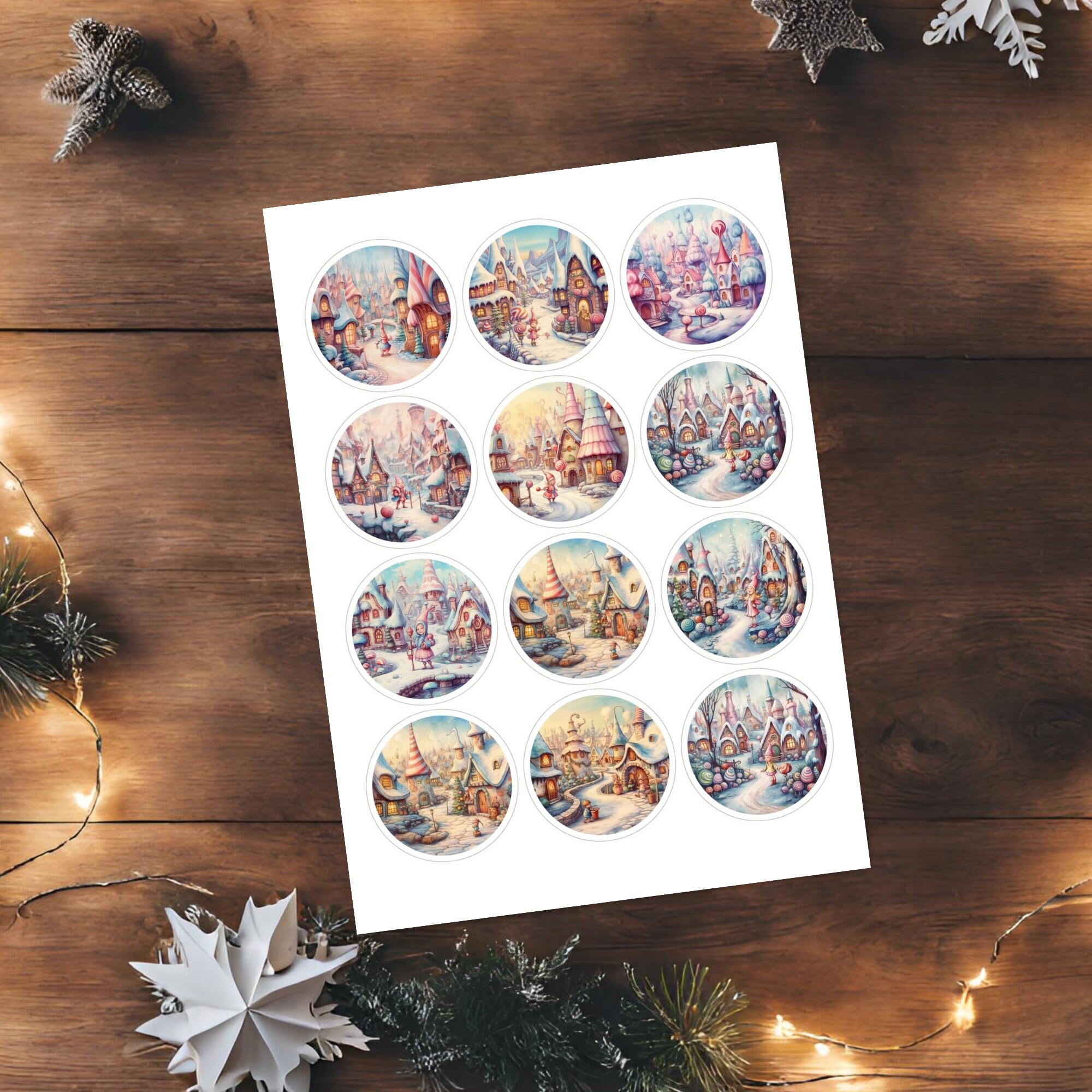 10 Elf Village Round Stickers Clipart Festive Digital - Etsy
