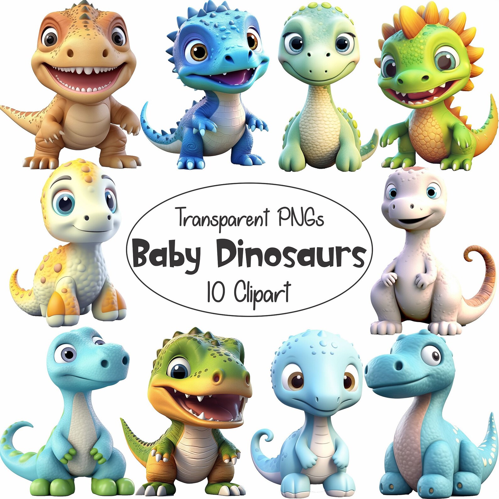 10 Baby Dinosaur Chibi Style Characters in 3D Jurassic Whimsical ...