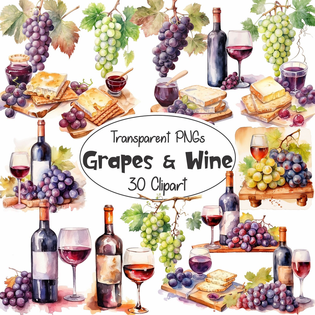 30 Grapes and Wine Designs in Watercolor | Country Vineyard Deli ...
