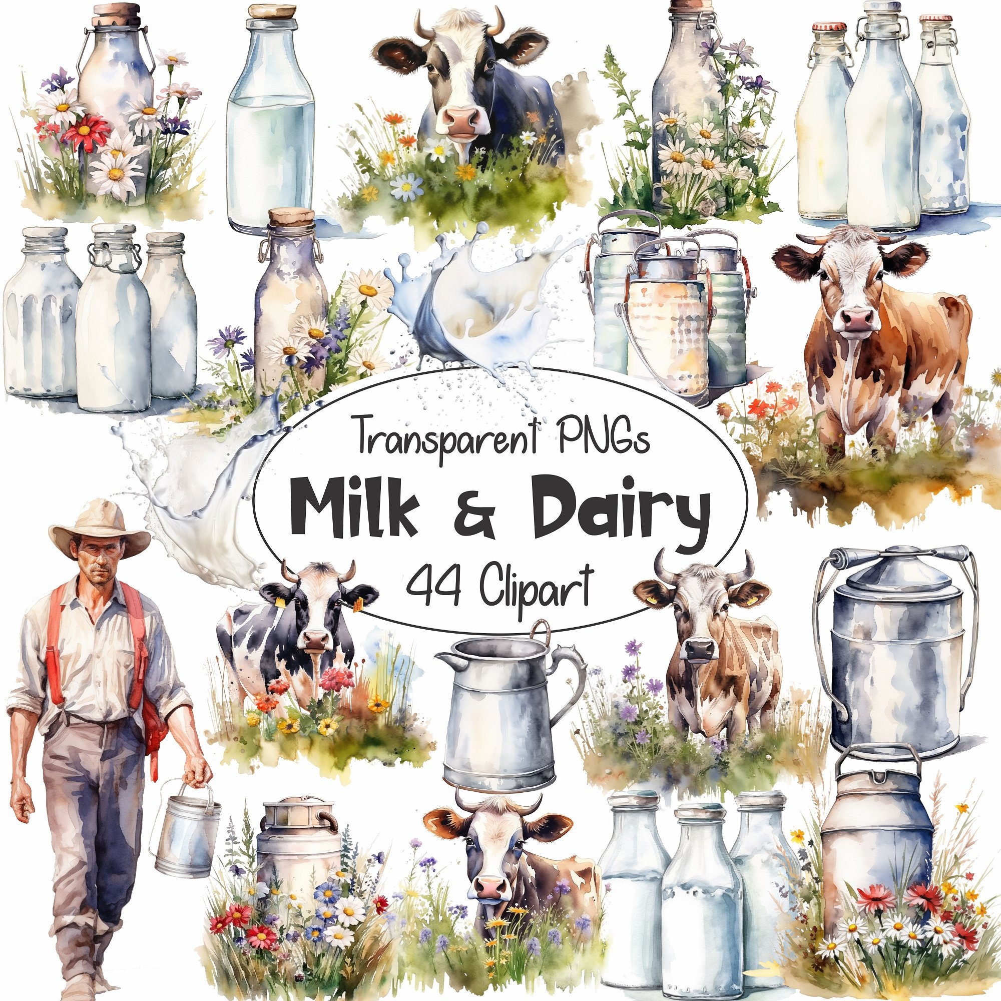 44 Milk and Dairy Farm Designs in Watercolor | Country Deli Catering ...