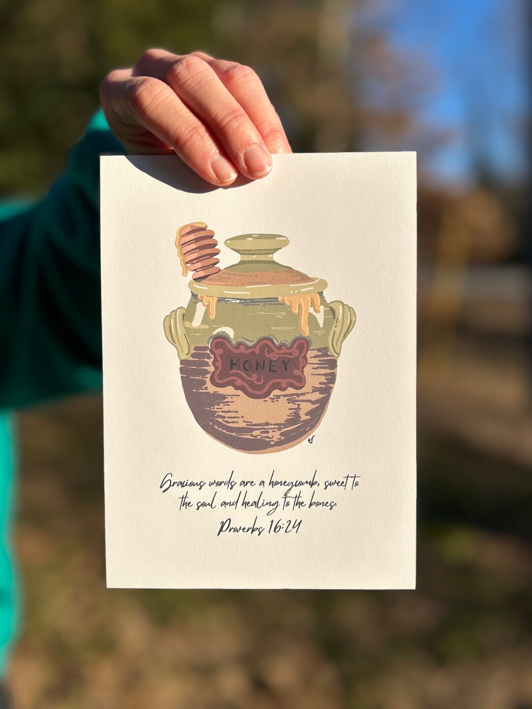 Honey Pot Print Proverbs 16:24 Print Hand Drawn Hand Printed Gifts ...