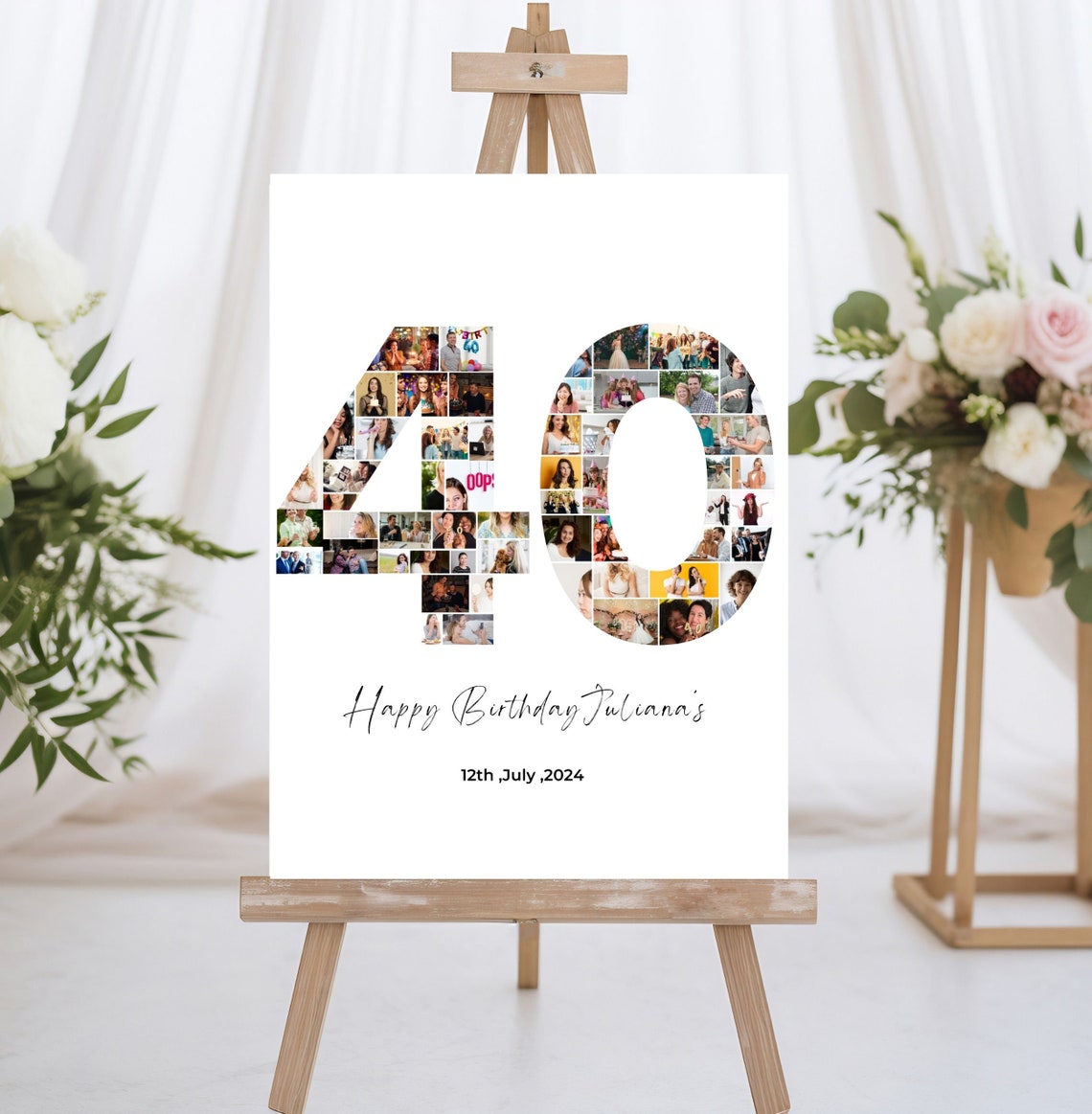 40th Birthday Photo Collage Template, Photo Collage Sign, Canva Frame ...