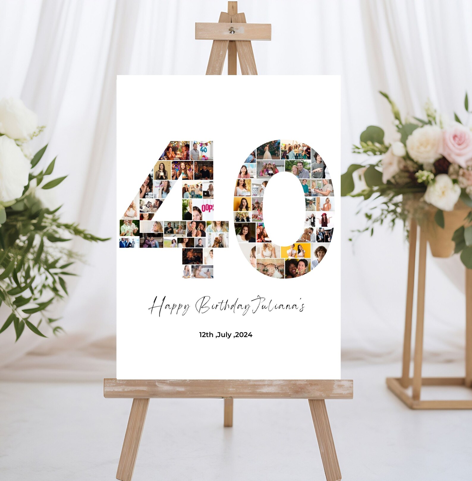 40th Birthday Photo Collage Template, Photo Collage Sign, Canva Frame ...