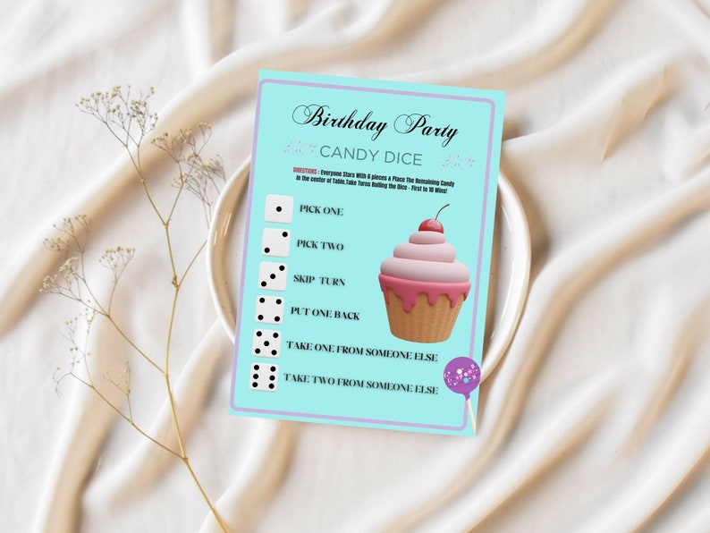 Candy Dice Game Printable Birthday Party Game, Candy Dice Game for Kids ...