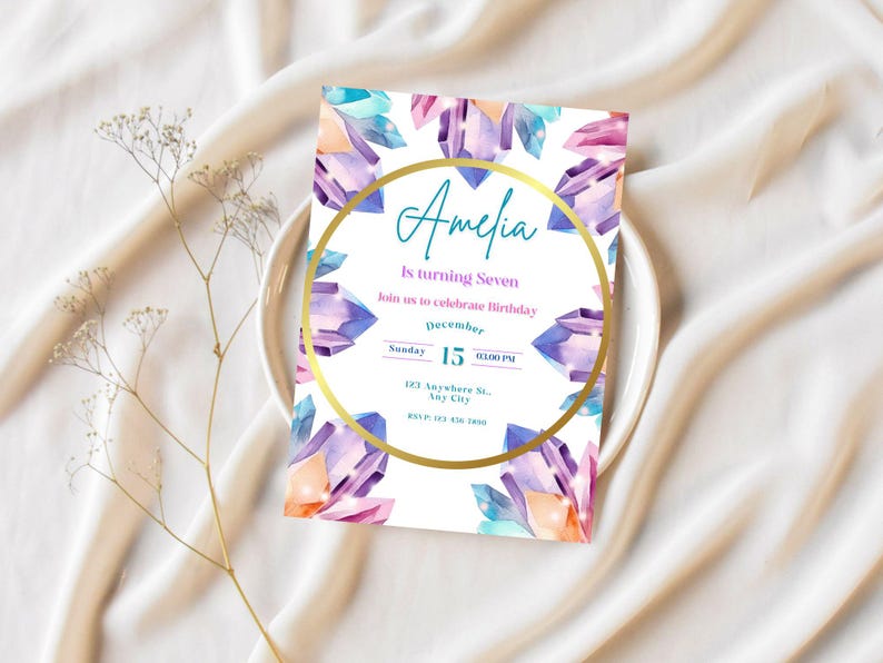 Crystal Gemstone Birthday Invitation Template, She's a Gem Birthday ...