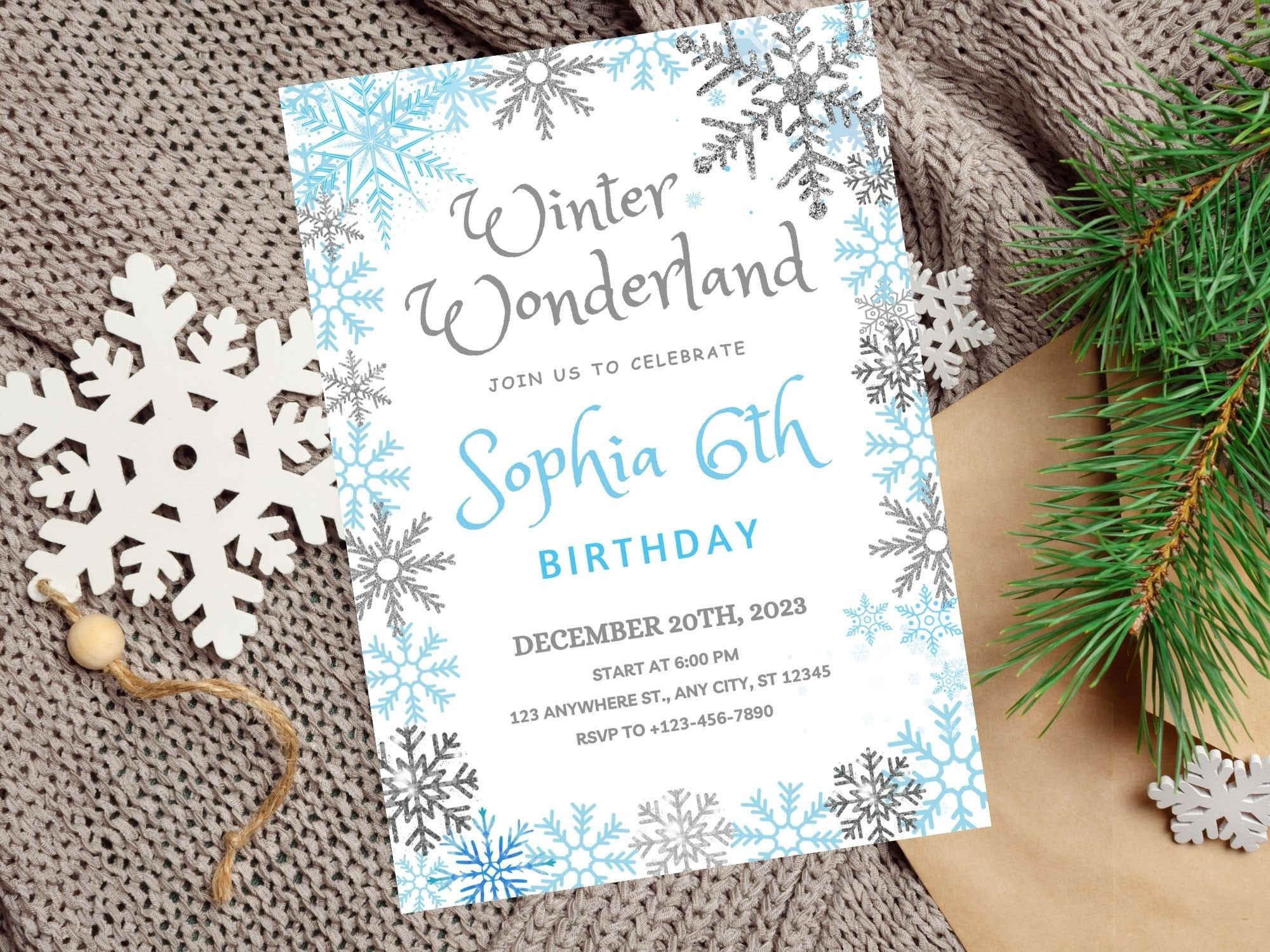 Snowflakes Birthday Invitation Girl Editable Template, Winter ...