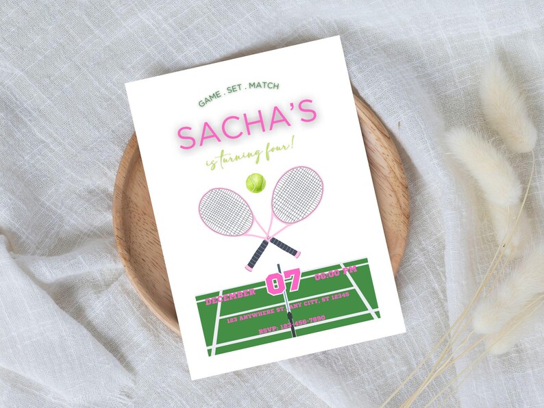 Tennis Birthday Invitation Template, Sports Theme Birthday Invite ...