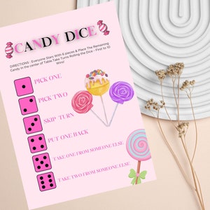 Candy Dice Game Printable Birthday Party Game, Candy Dice Game for Kids ...