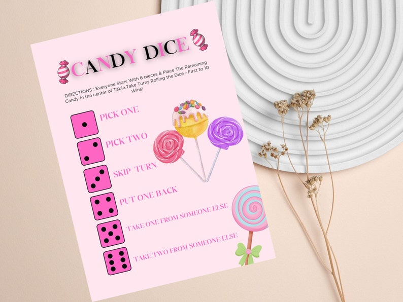 Candy Dice Game Printable Birthday Party Game, Candy Dice Game for Kids ...