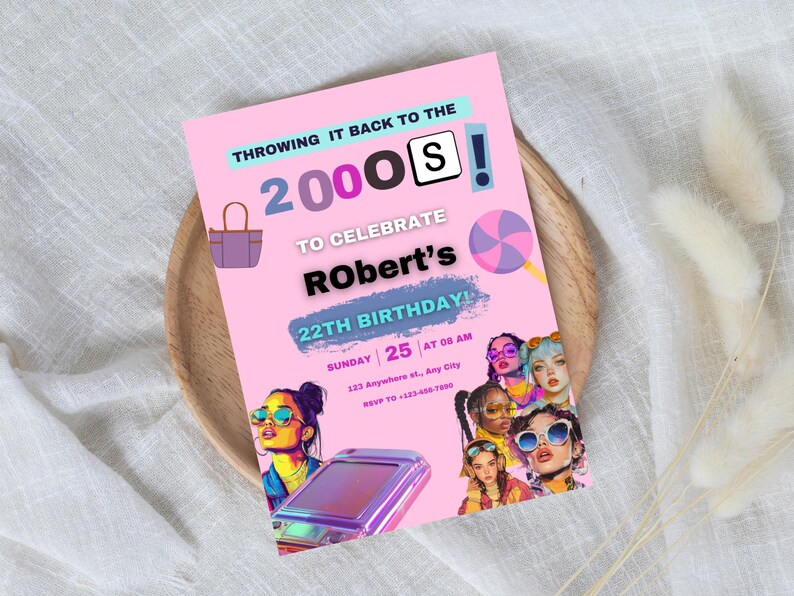 2000s Party Invite, 2000s Invitation Template, Editable Y2k Birthday ...