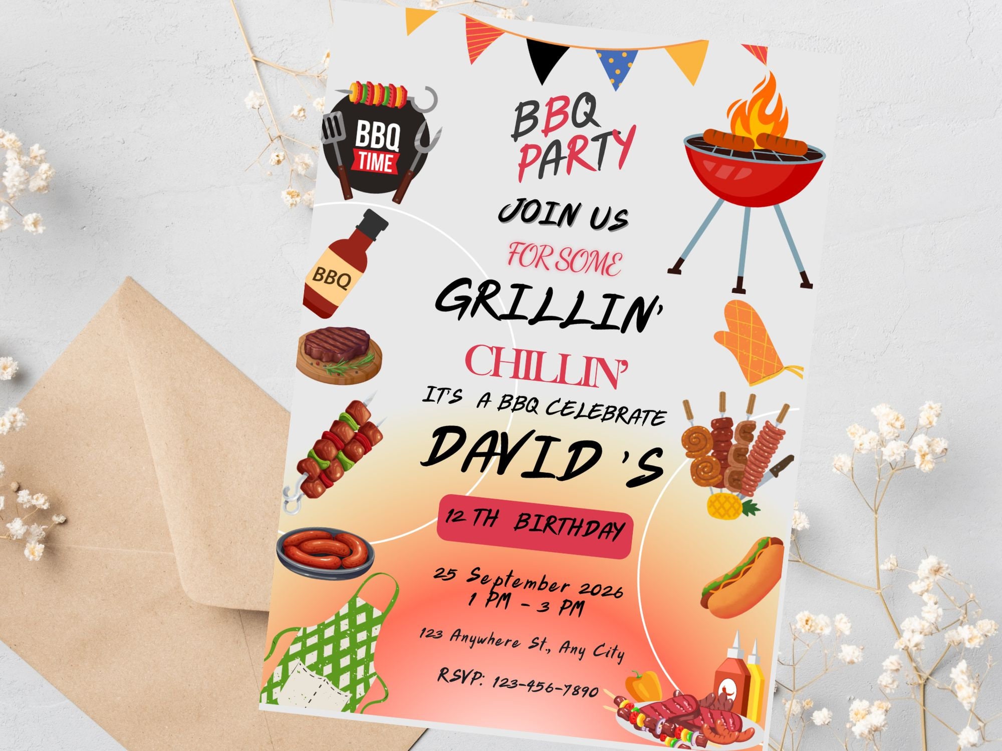 Editable BBQ Party Invitation Template, BBQ Invitation, BBQ Birthday ...