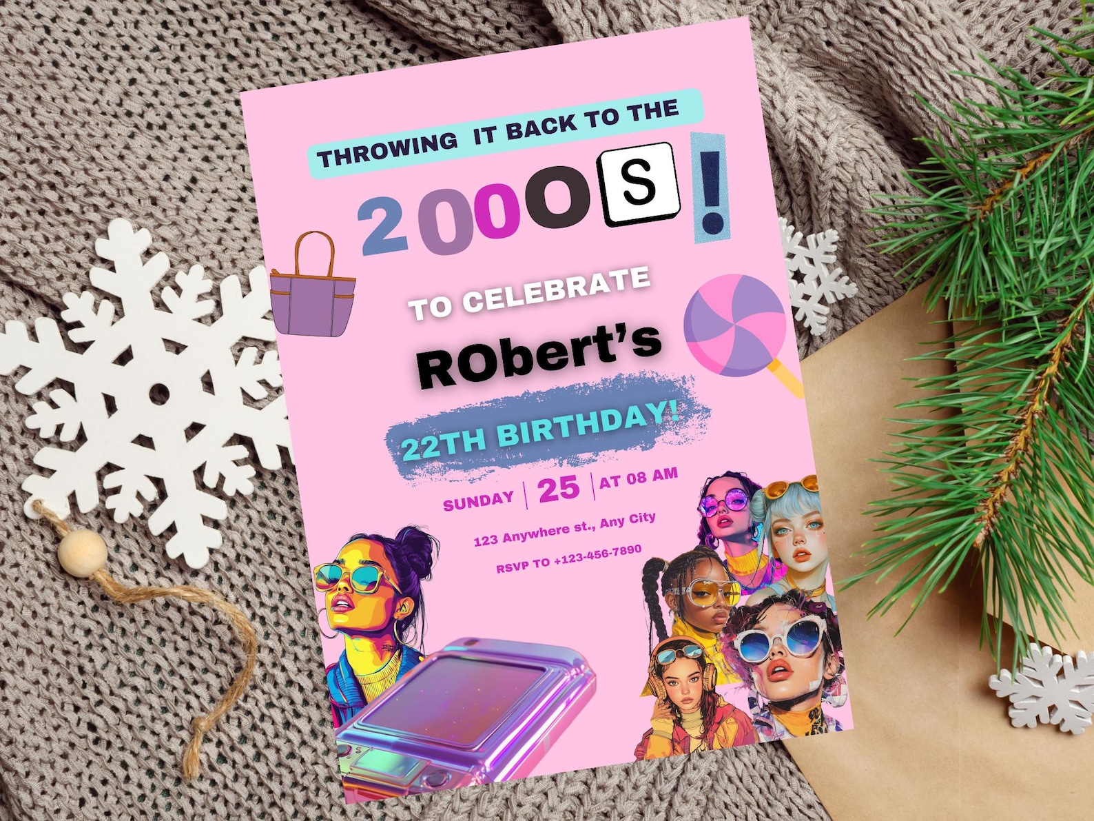 2000s Party Invite, 2000s Invitation Template, Editable Y2k Birthday ...