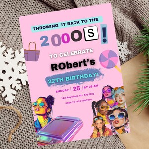 2000s Party Invite, 2000s Invitation Template, Editable Y2k Birthday ...