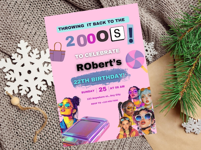 2000s Party Invite, 2000s Invitation Template, Editable Y2k Birthday ...