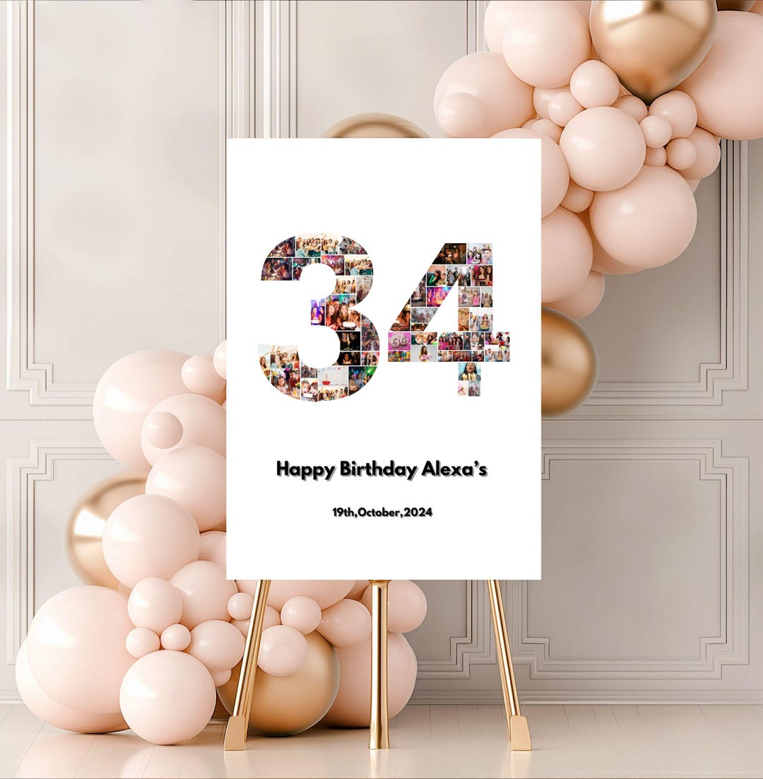 34th Birthday Photo Collage Template, 34th Birthday Welcome Sign ...