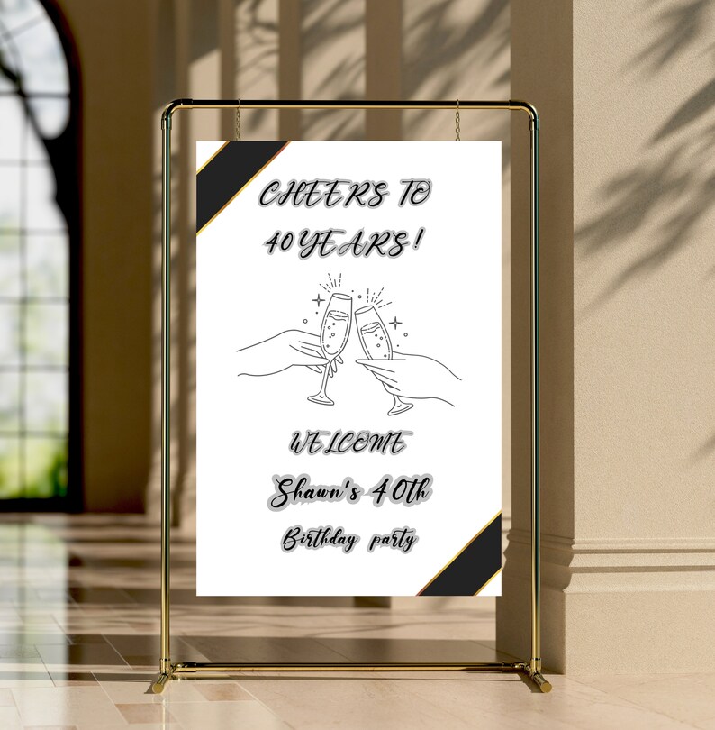 Cheers to 40 Years Welcome Sign, Illustrated 40th Birthday Invitation ...
