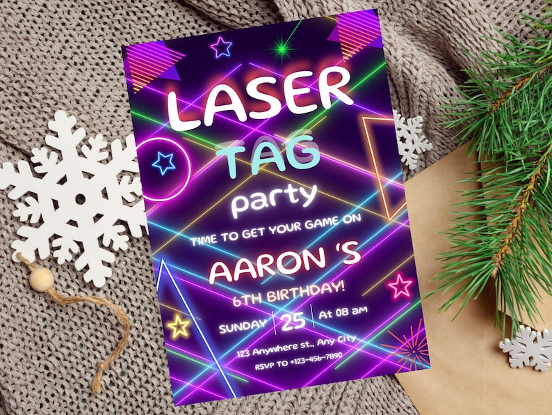 EDITABLE Laser Tag Birthday Invitation, Laser Game Birthday Invite ...