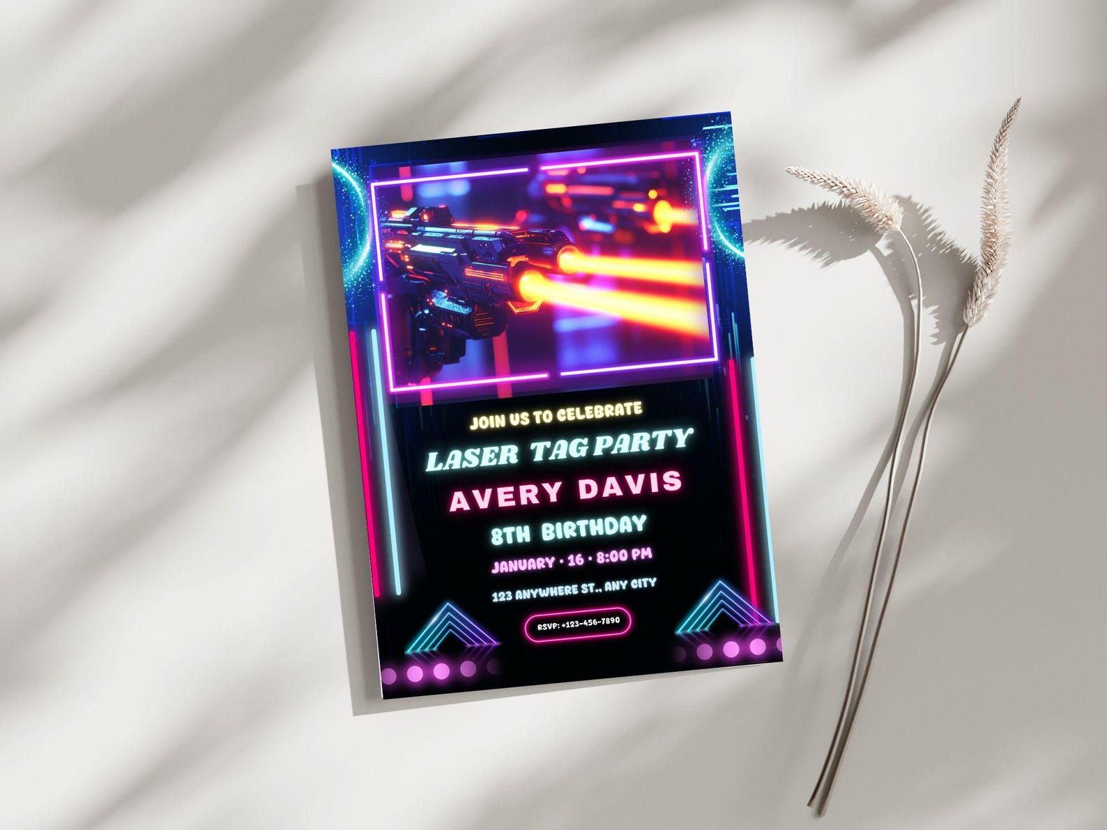 EDITABLE Laser Tag Birthday Invitation Template, Game Invite, Neon Glow ...