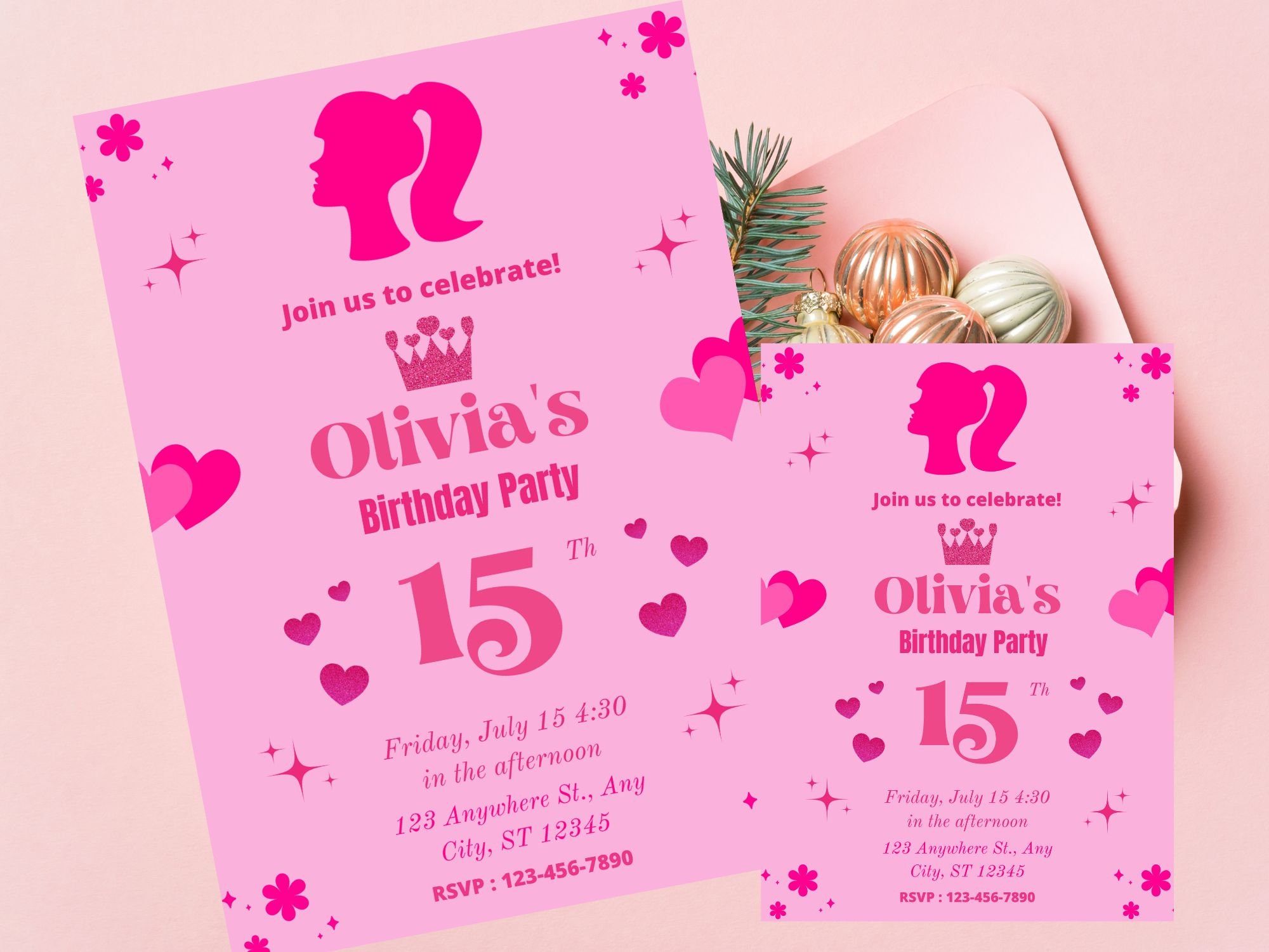 Editable Invitation Pink Doll Birthday Party Invite Digital Invite ...