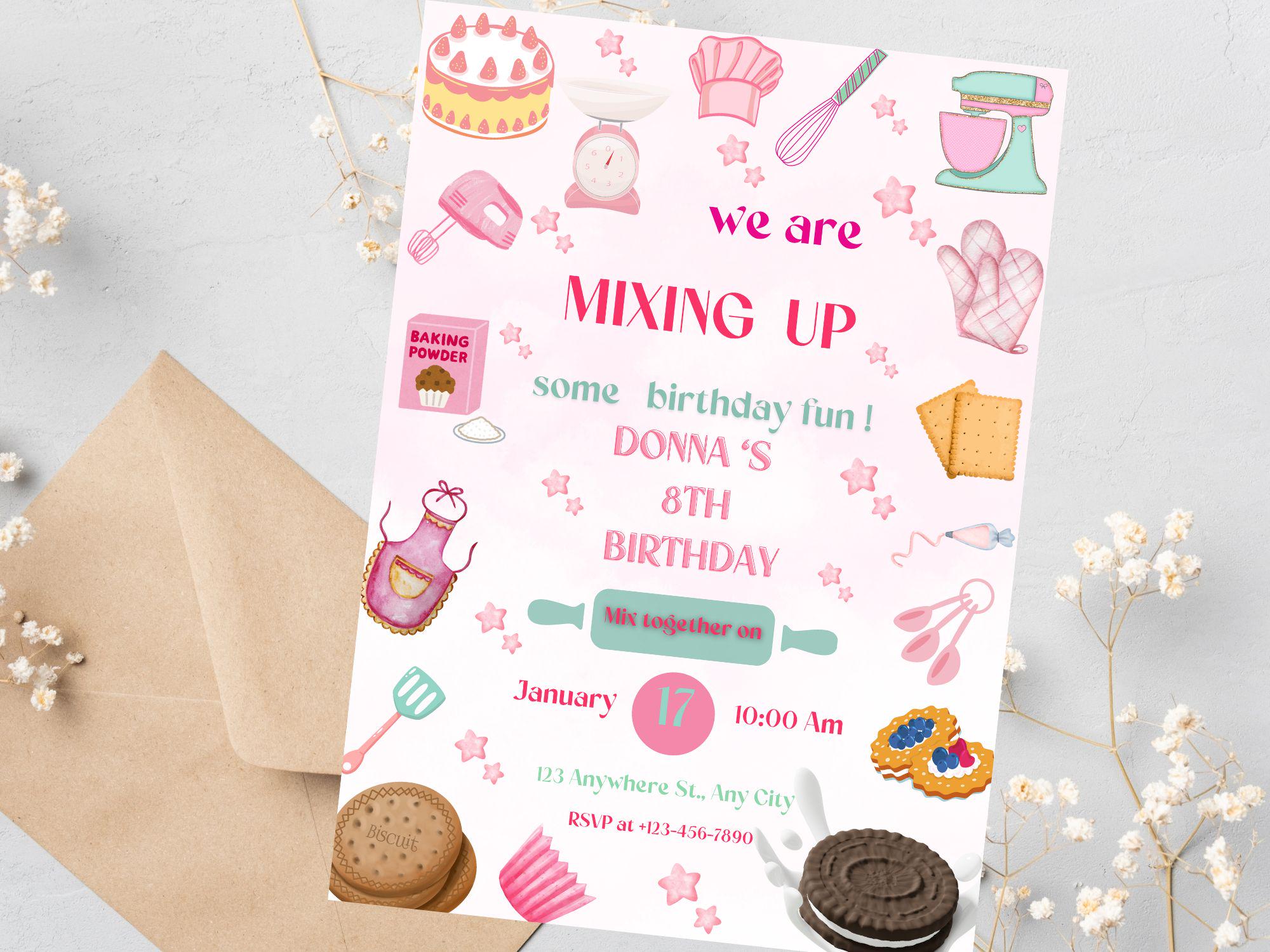 Editable Baking Birthday Party Invitation, We Are Mixing up Birthday ...