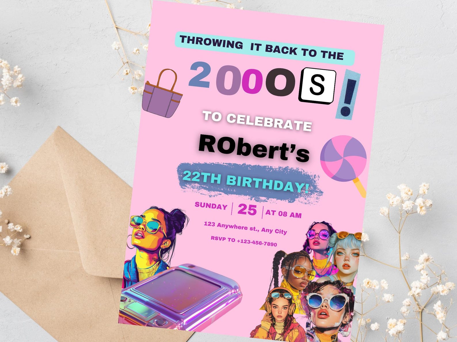 2000s Party Invite, 2000s Invitation Template, Editable Y2k Birthday ...