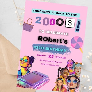 2000s Party Invite, 2000s Invitation Template, Editable Y2k Birthday ...