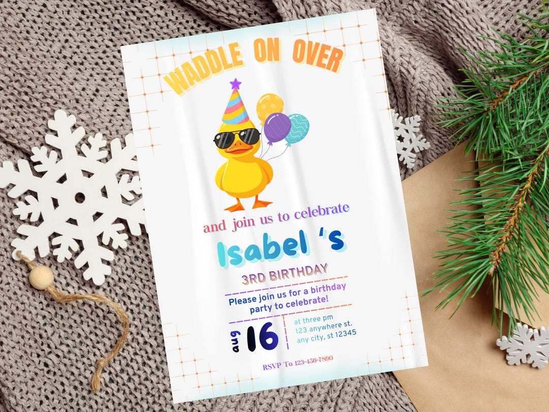 Editable Duck Birthday Party Invitation Template, Rubber Duck Invite ...