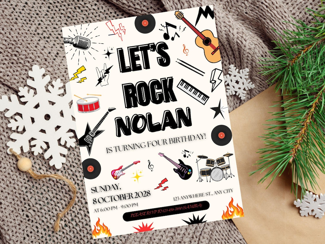Rockstar Birthday Invitation Template, Editable Guitar Birthday Party ...