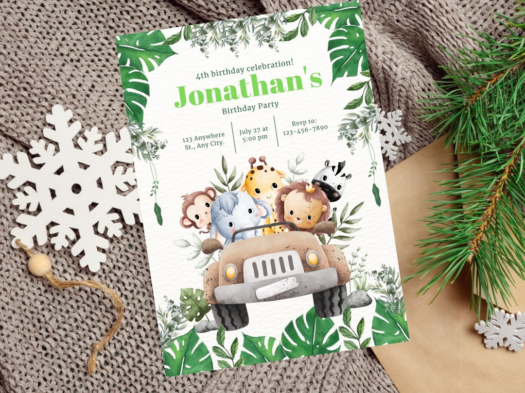 EDITABLE Safari Animals Party Invite Template Neutral Jungle Theme Wild ...