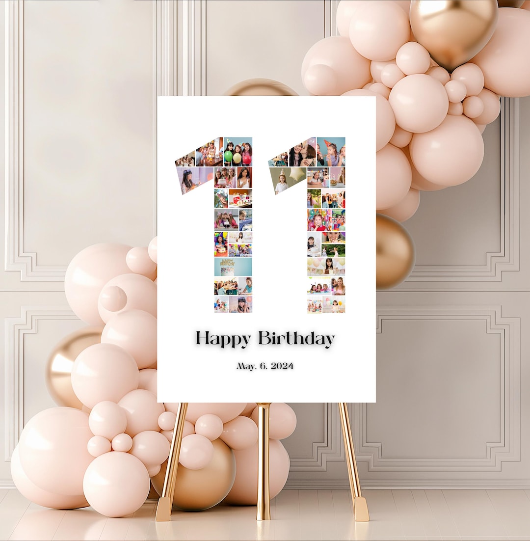 11th Birthday Photo Collage, Welcome Sign Template (canva) - Etsy