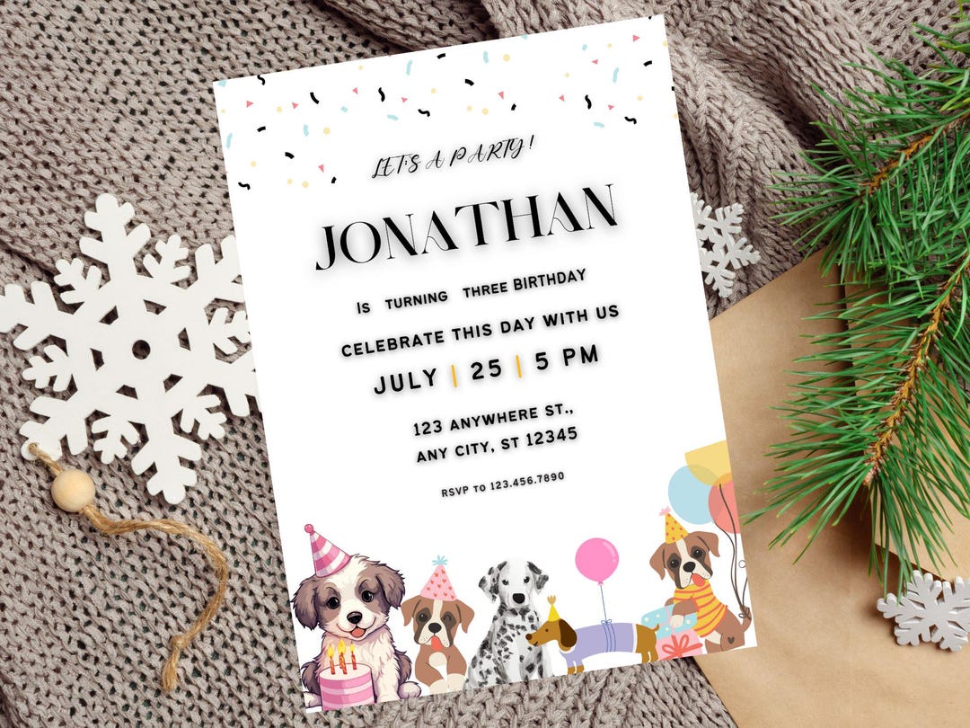 Editable Dog Theme Birthday Invitation, It's a Paw-ty Invitation ...