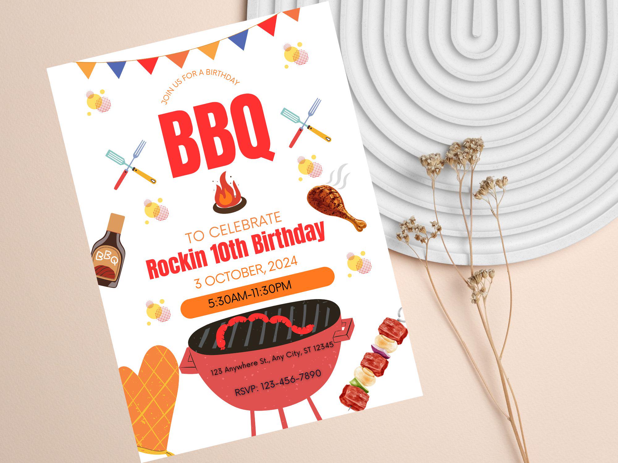 Editable BBQ Party Invitation Template, BBQ Invitation, BBQ Birthday ...