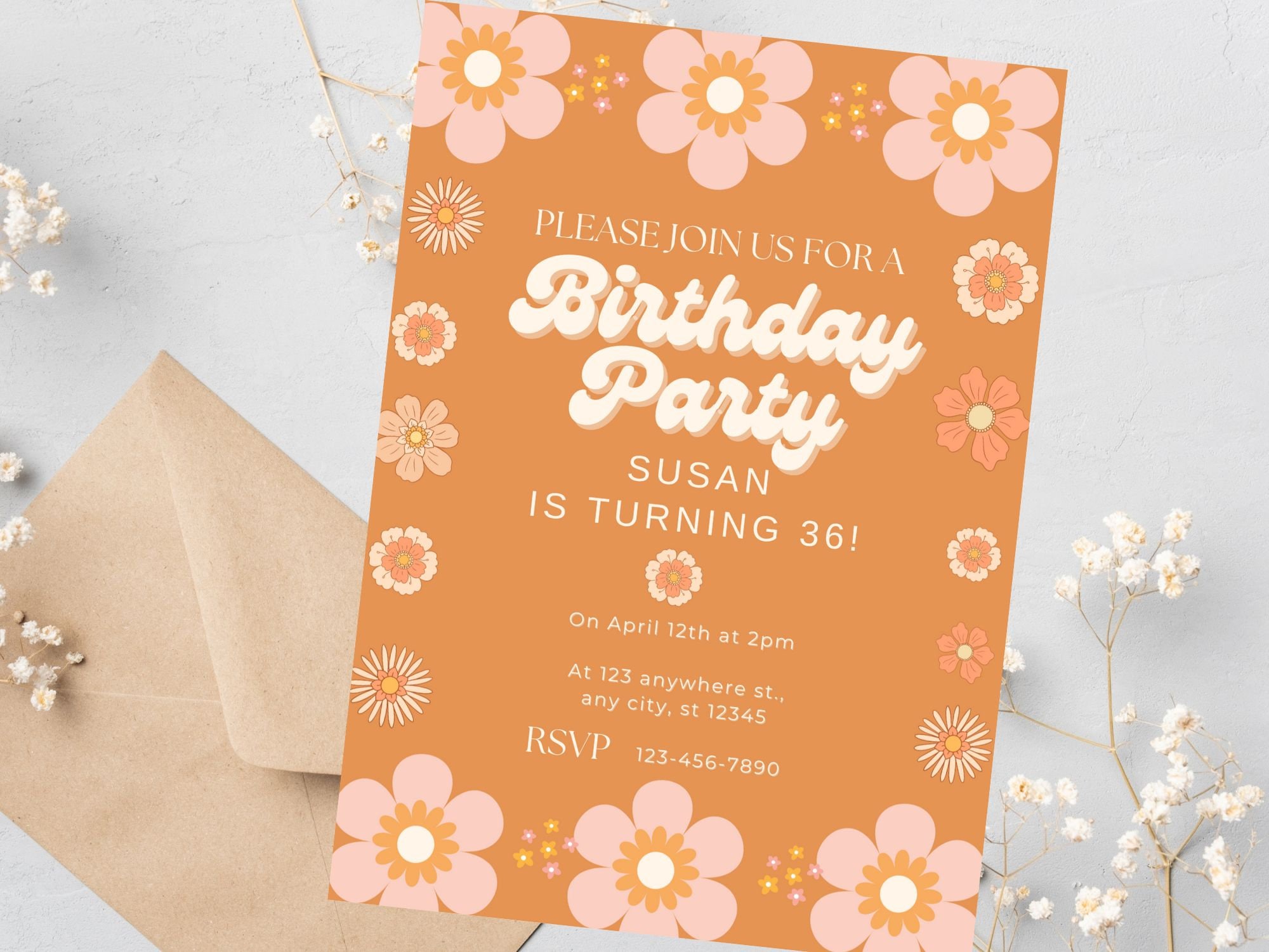 Editable Birthday Invitation Retro Daisy Birthday Invite Groovy Daisy ...