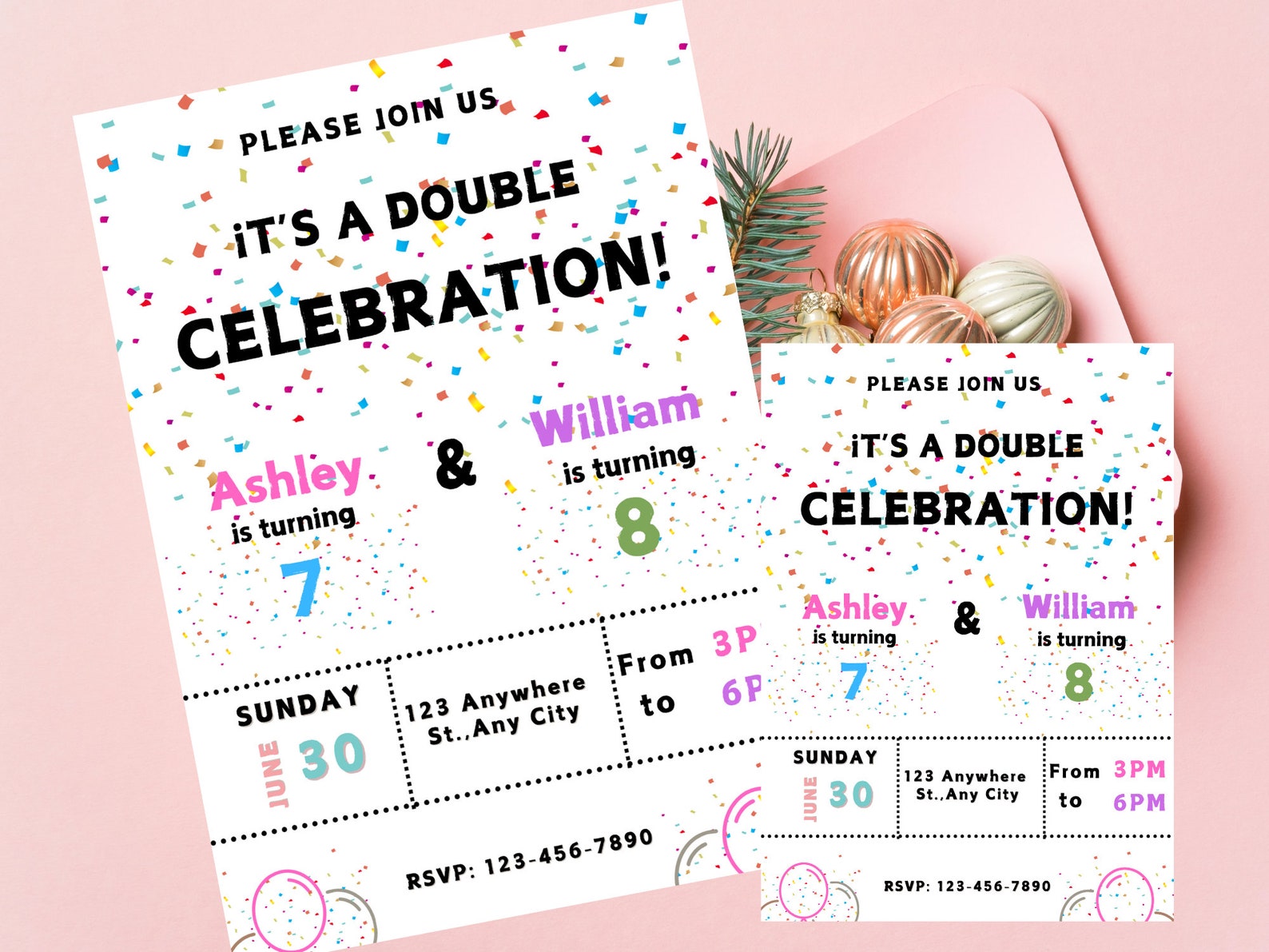 Editable Joint Birthday Party Invitation Template, Sibling Birthday ...