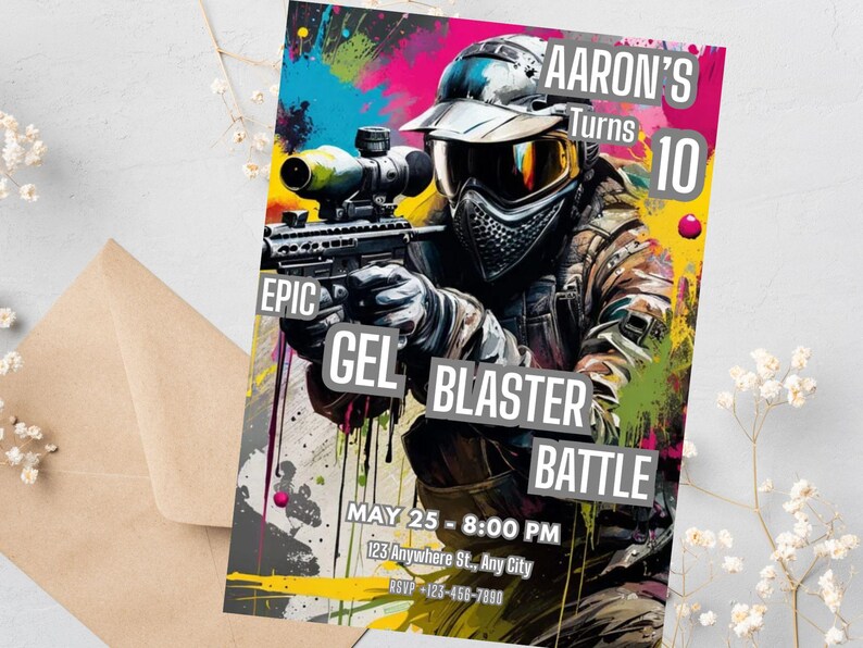 Editable Gel Blaster Birthday Invitation Template, Digital Party Invite ...