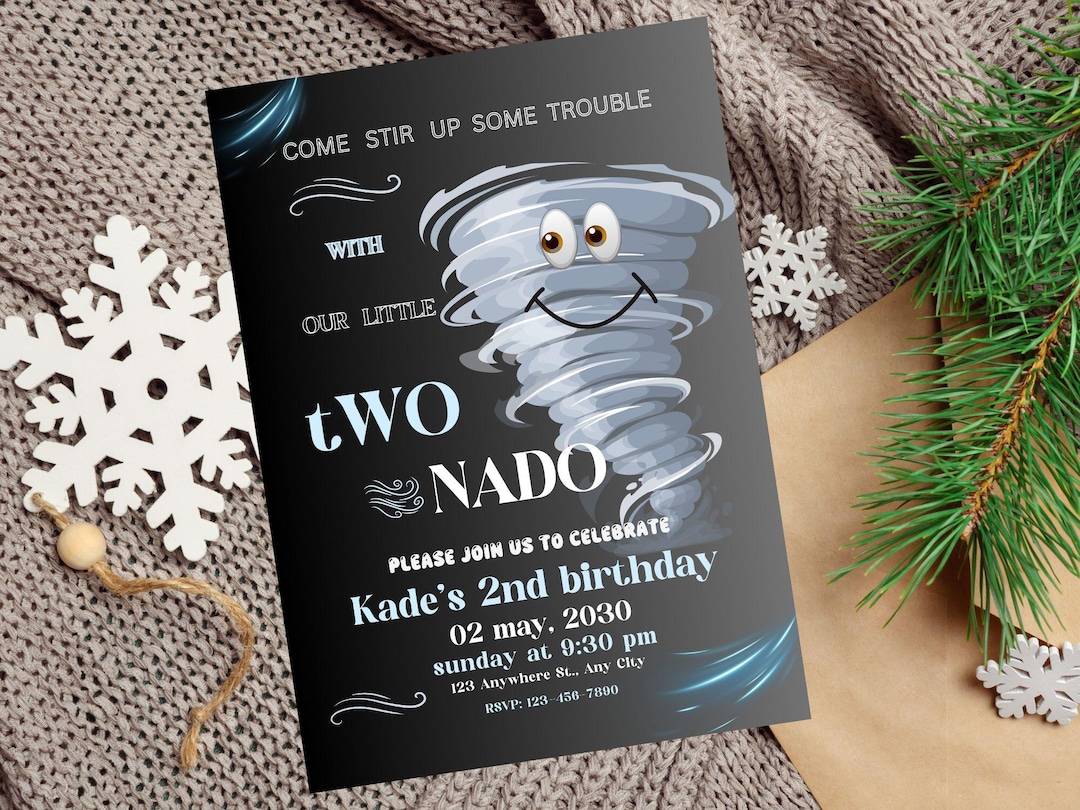 Editable Two Nado Birthday Party Invitation Template, Strom Birthday ...