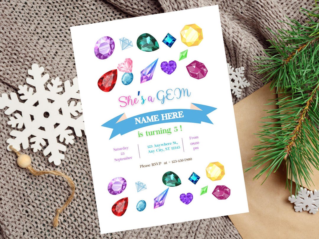 She's a Gem Birthday Invitation, Crystal Gemstone Birthday Invitation ...