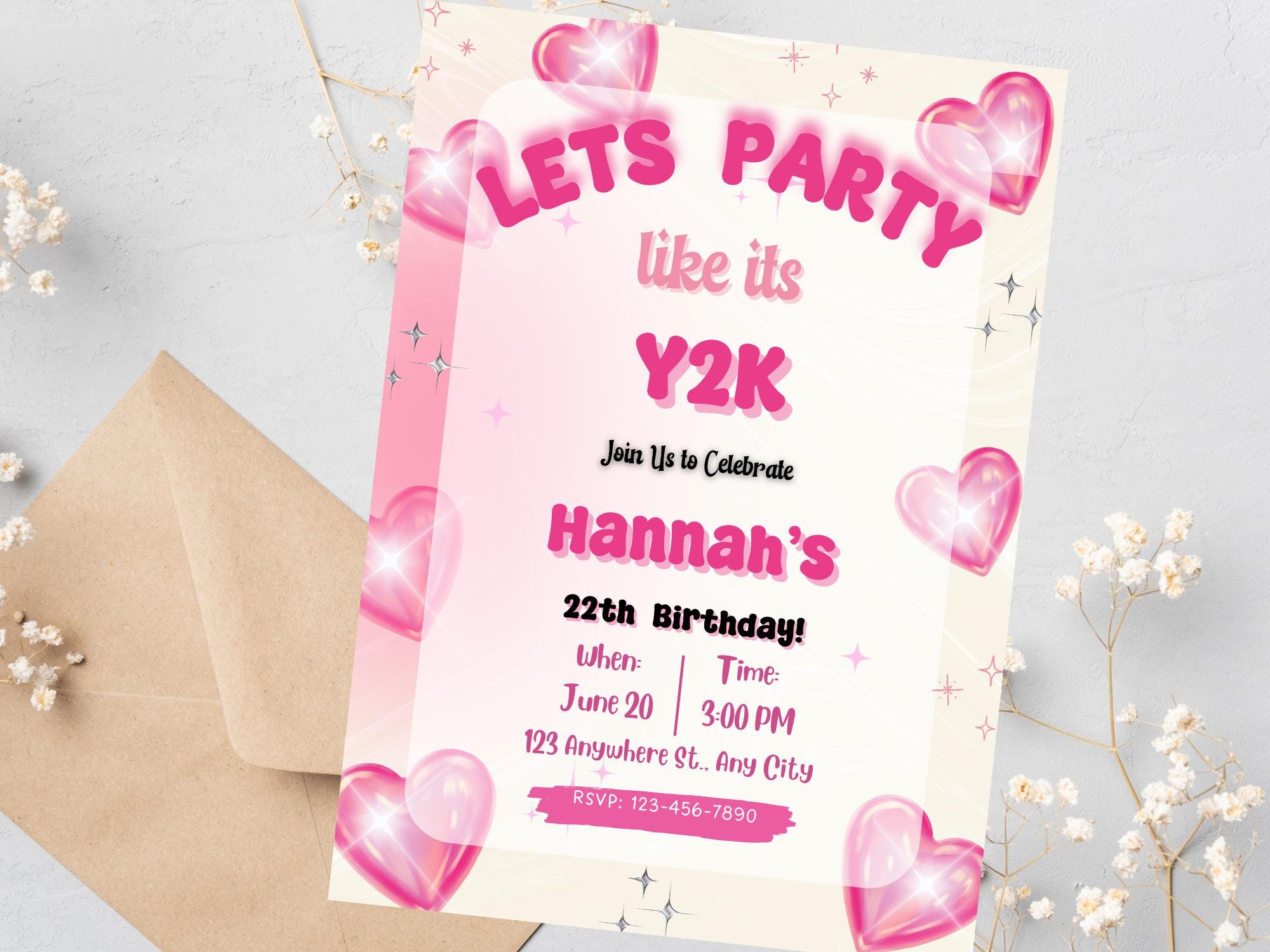 2000s Party Invite, 2000s Invitation Template, Editable Y2k Birthday ...