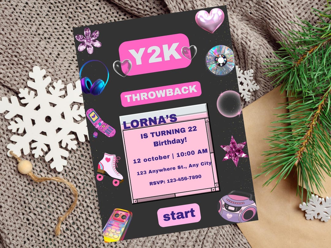 2000s Party Invite, 2000s Invitation Template, Editable Y2k Birthday ...