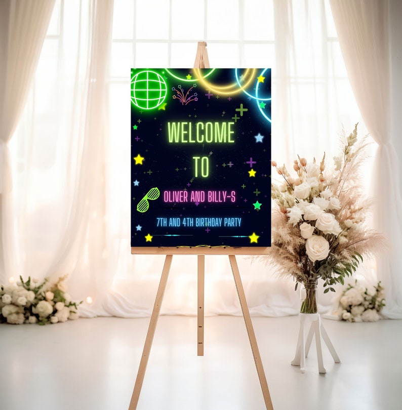 Editable Glow Birthday Welcome Sign Template in 3 Sizes 24 X 36 ,16x 20 ...