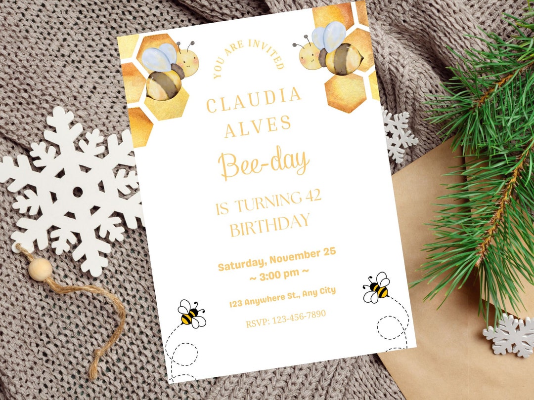 Editable Bee Birthday Invitation Bee Birthday, Honey Bee Invitation ...