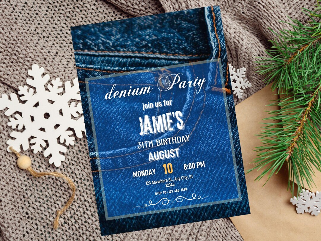 Denim Birthday Party Invitation, Blue Jeans Boho Western Invite ...