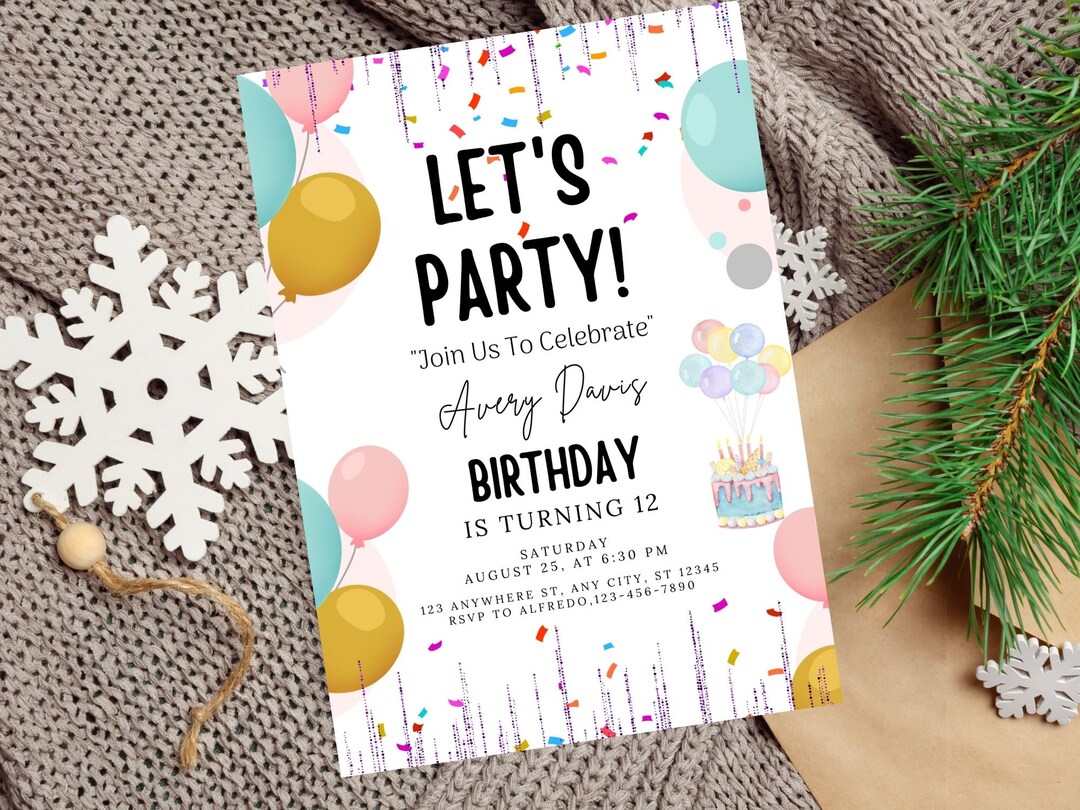 Birthday Party Invitation Fun and Festive Colorful Editable Printable ...
