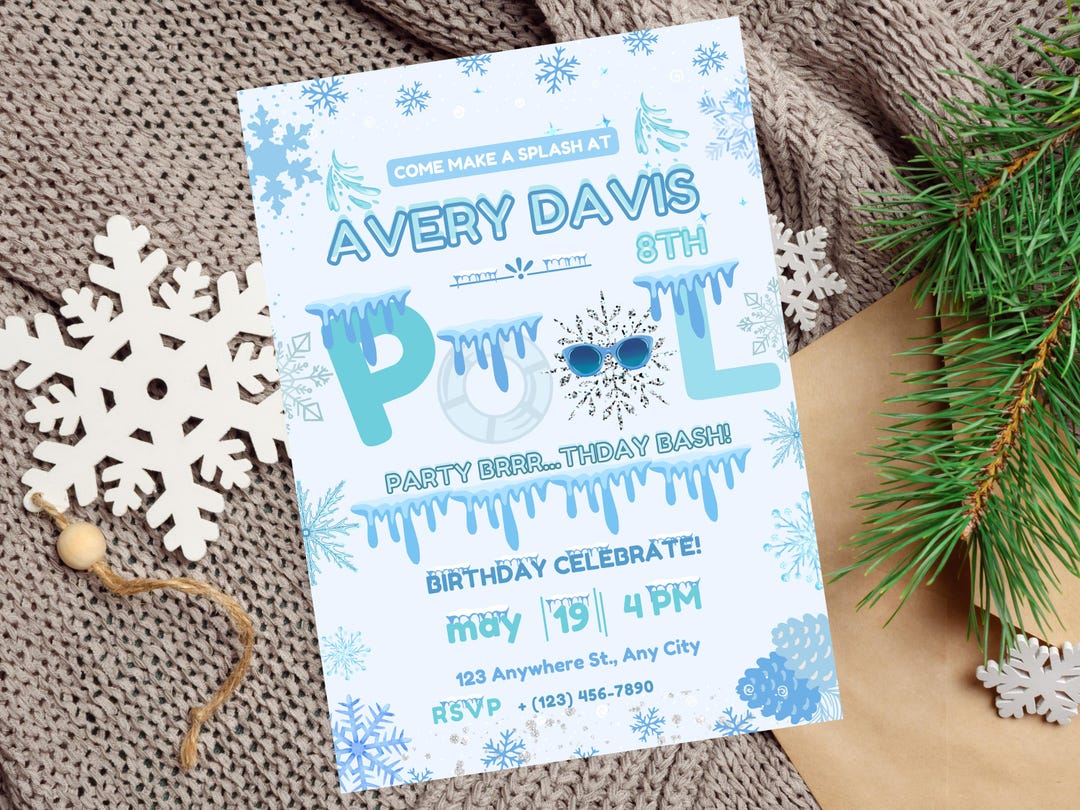 Winter Pool Party Invitation, Winter Party Invite, Editable Pool ...
