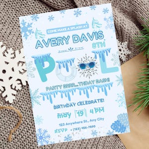 Winter Pool Party Invitation, Winter Party Invite, Editable Pool ...
