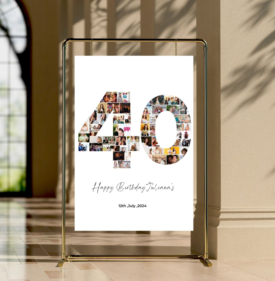 40th Birthday Photo Collage Template, Photo Collage Sign, Canva Frame ...
