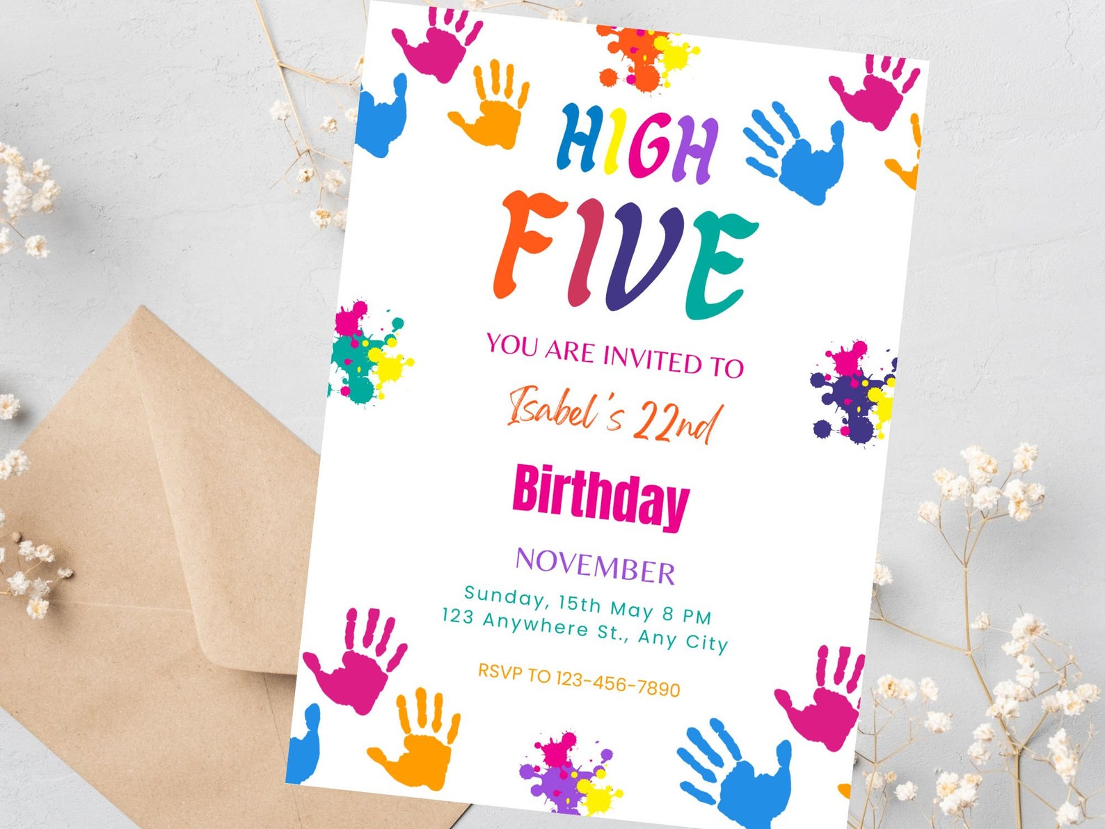 High Five Birthday Invitation Editable Hi Five Invite Template Girls ...