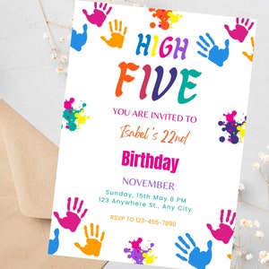 High Five Birthday Invitation Editable Hi Five Invite Template Girls ...